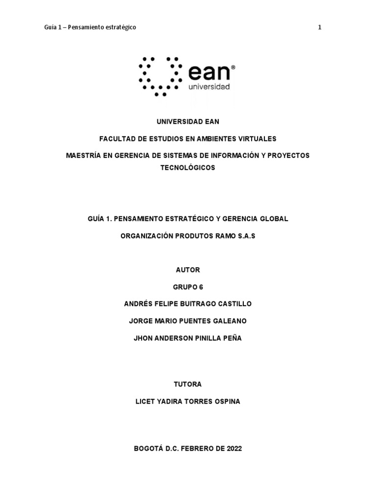 Guia 1. Pensamiento Estratégico - Productos Ramo SAS V2 | PDF ...