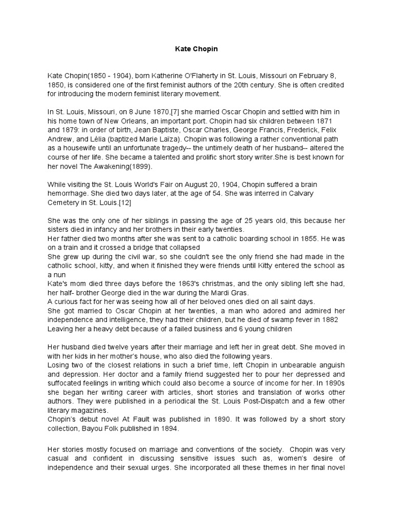 Kate Chopin | PDF | The Awakening (Chopin Novel)