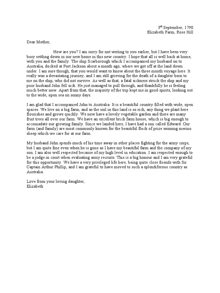Elizabeth Macarthur Letter | PDF