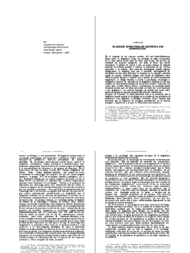 Levi-Strauss - Estructuralismo en Ling y en Antrop | PDF | Lingüística | Analogía