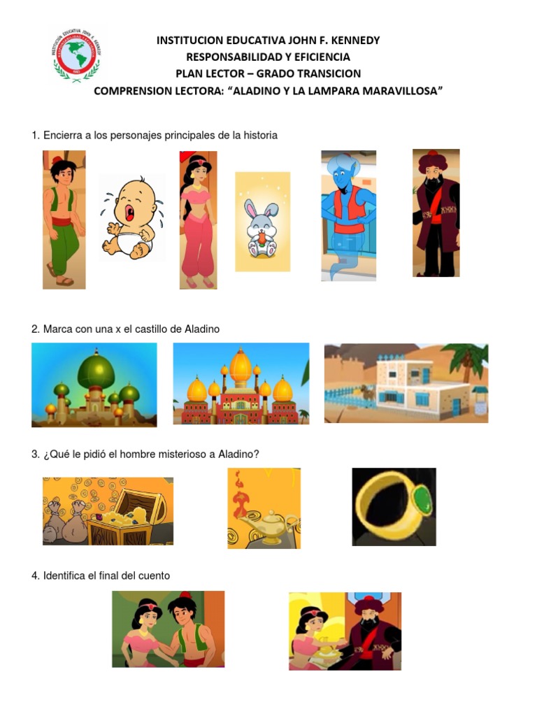 Comprension Lectora Aladino y La Lampara Maravillosa | PDF