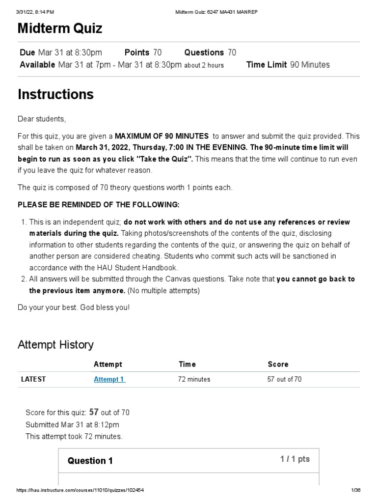 Midterm Quiz Overview for MA431 | PDF | Certified Public Accountant ...
