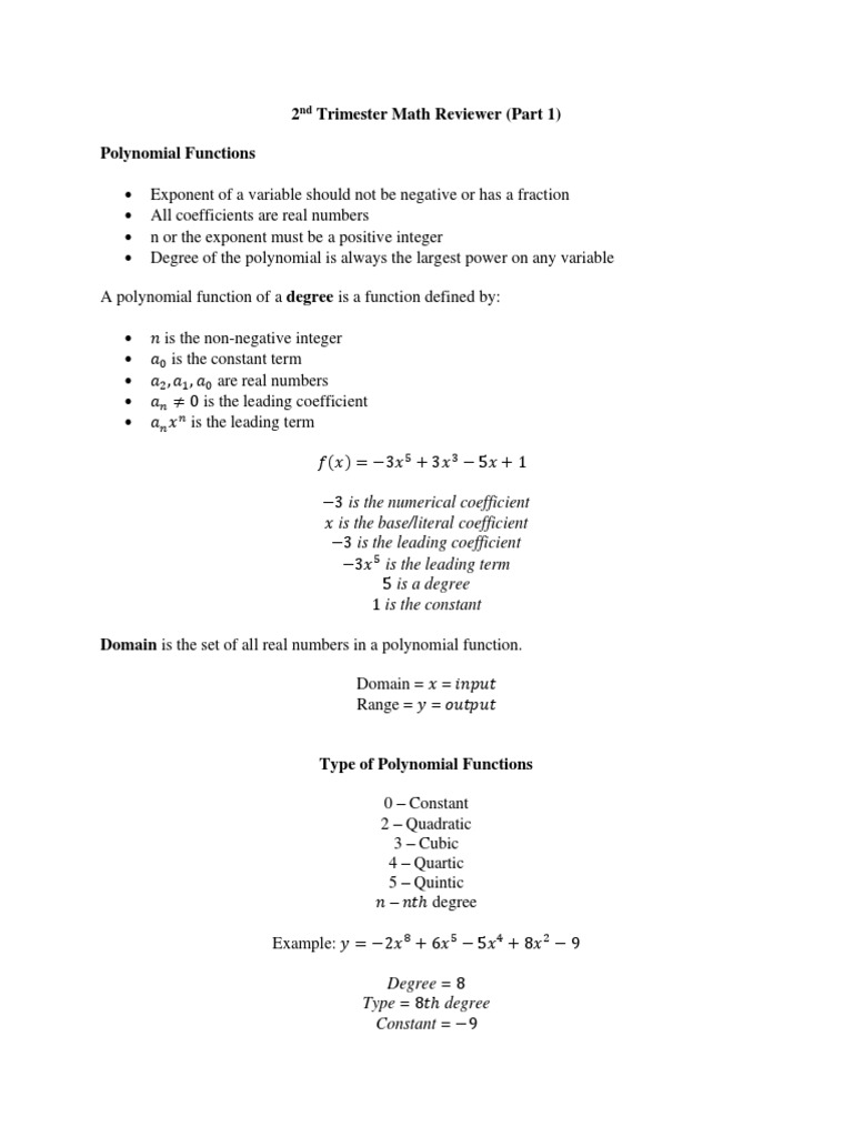 2nd Trimester Math Reviewer | PDF | Circle | Polynomial