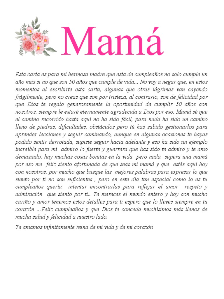 Carta de cumpleaños para mamá de 50 años | PDF
