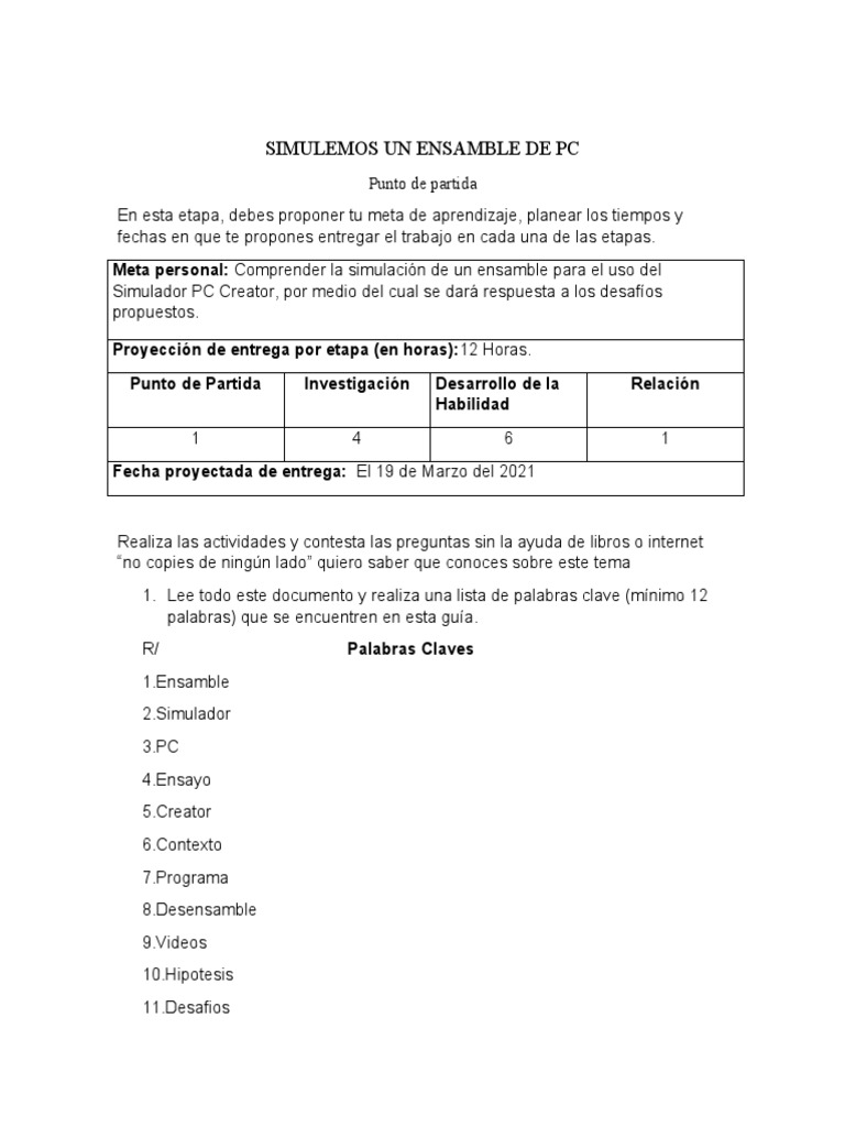 Simulemos Un Ensamble de PC: Meta Personal: Comprender La Simulación de Un Ensamble para El Uso ...