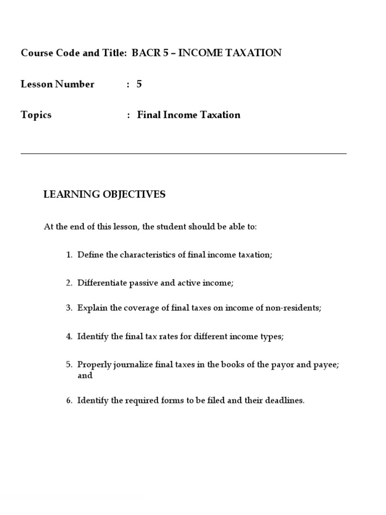 Final Income Taxation Explained | PDF | Taxes | Income Tax