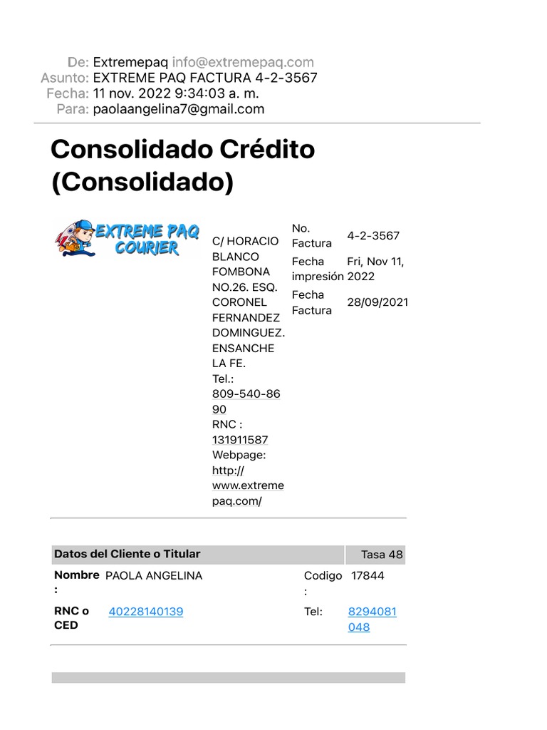 Extreme Paq Factura 4-2-3567 PDF | PDF
