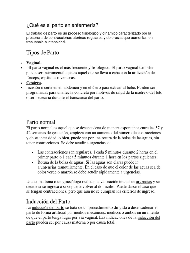 Proceso y Tipos de Parto en Enfermería | PDF | Parto | El embarazo