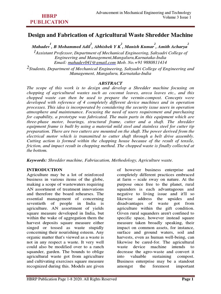Agricultural Waste Shredder Design | PDF | Rotation Around A Fixed Axis ...