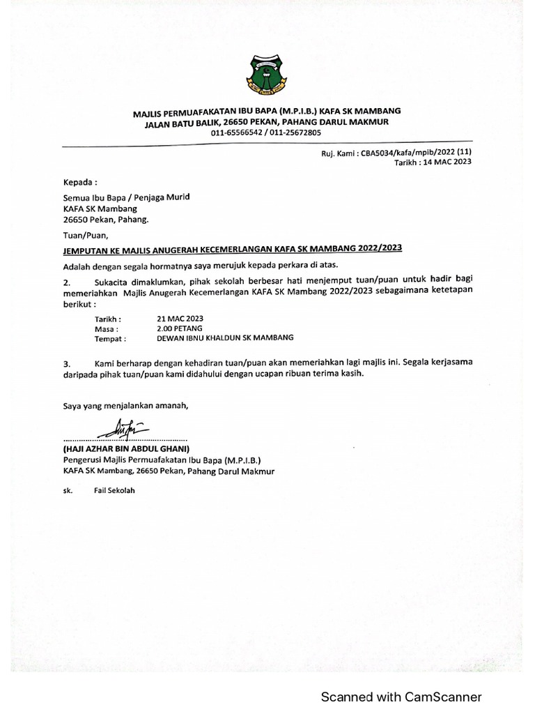 Surat Jemputan Ibu Bapa PDF | PDF