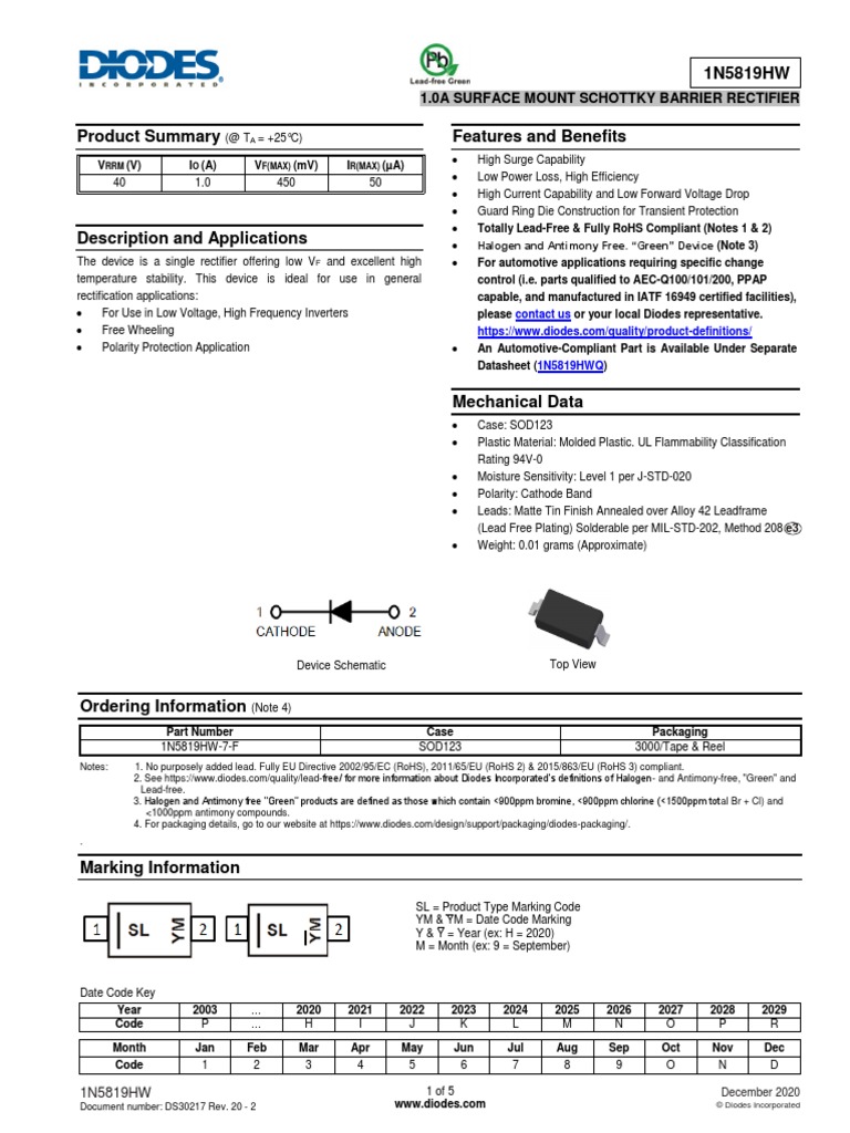 1N5819HW-7-F-Schottky Diod | PDF | Rectifier | Materials Science