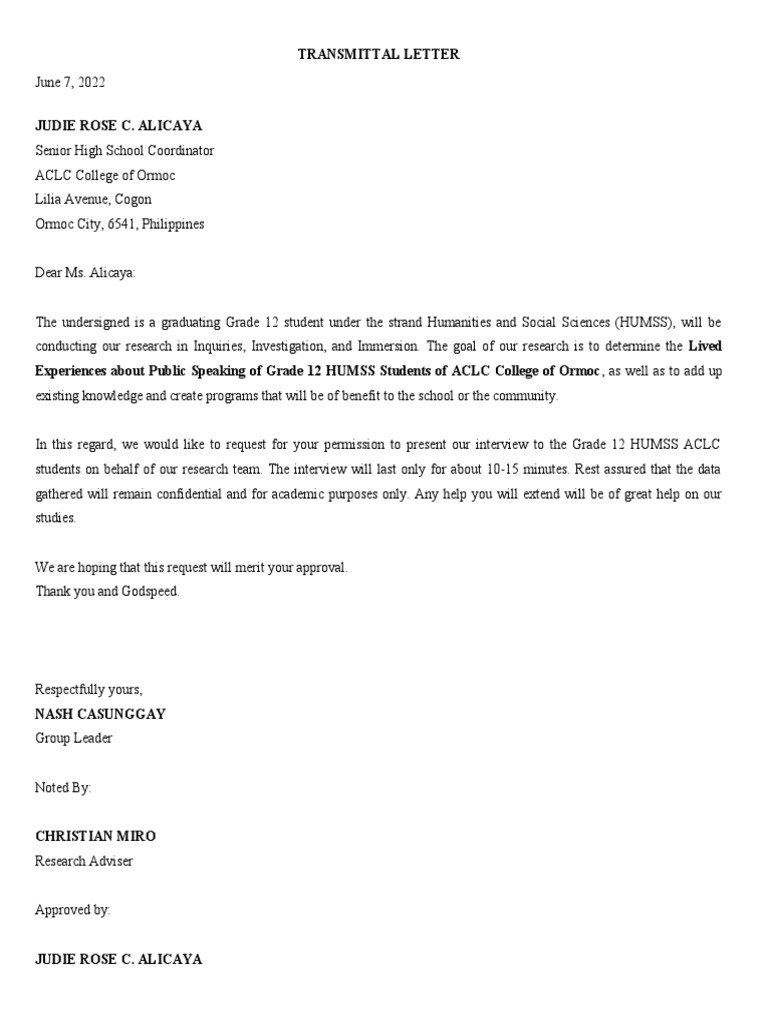 Transmittal Letter | PDF