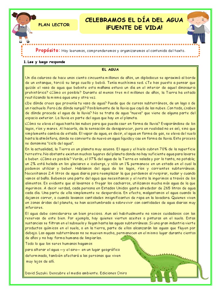 Plan Lector - Celebramos El Día Del Agua ¡Fuente de Vida! | PDF | Agua ...