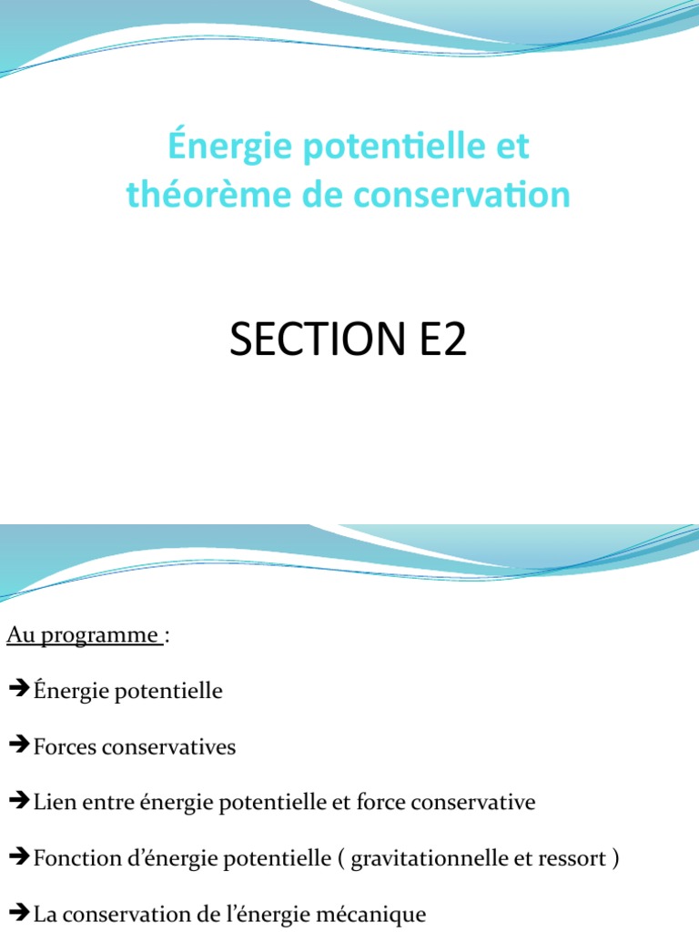 Énergie Potentielle Et Théorème de Conservation: Section E2 | PDF ...