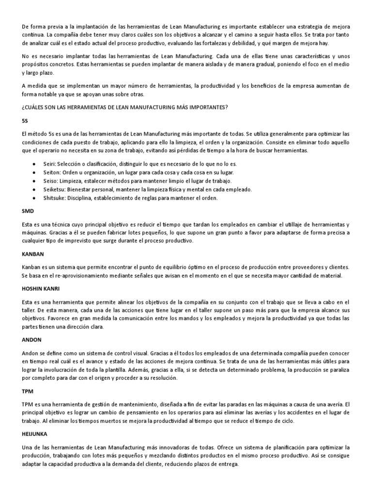 Herramientas y Enfoques | PDF | Lean Manufacturing | Business