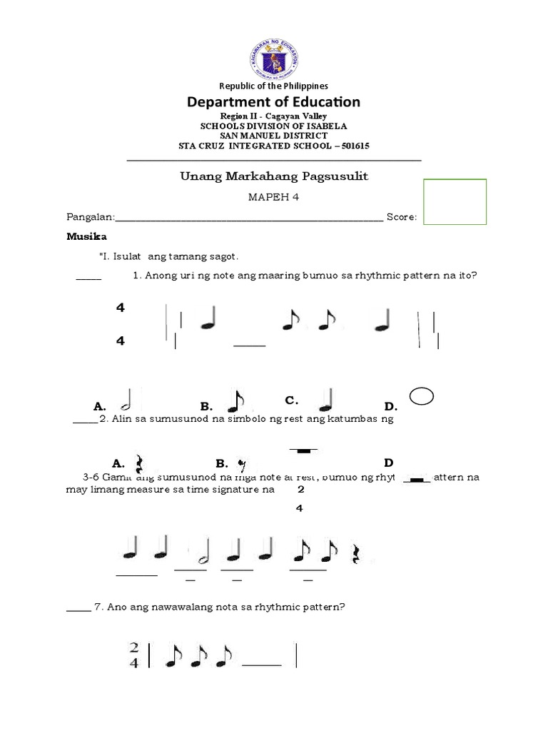 1st Periodical Exam Mapeh 4 | PDF