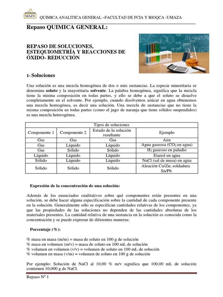 Primer Repaso de Quimica General | PDF | Redox | Concentración