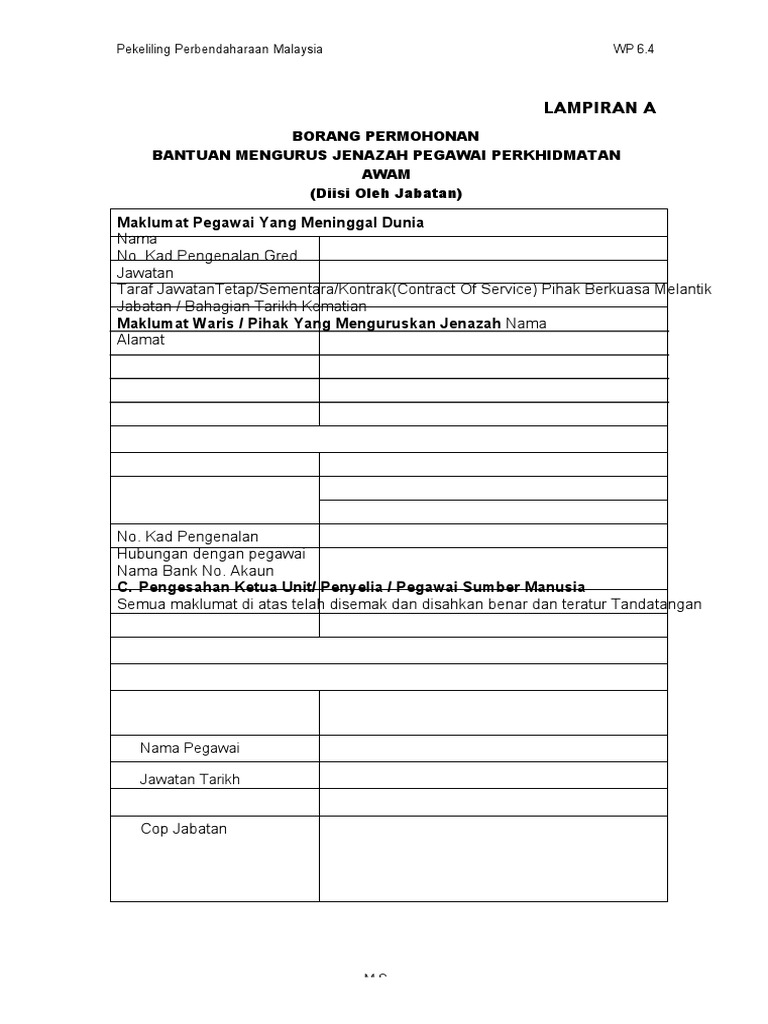 7a BORANG BANTUAN MENGURUS JENAZAH | PDF