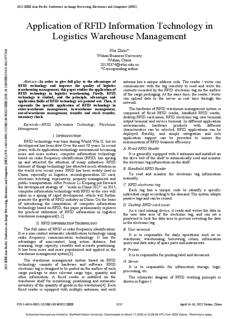 Application of RFID Information Technology in Logistics Warehouse Management | Download Free PDF ...