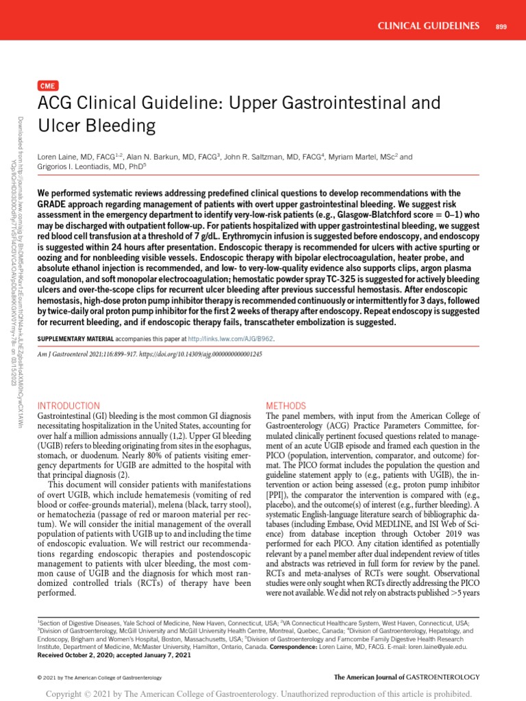 ACG Clinical Guideline Upper Gastrointestinal And.14 PDF | PDF ...