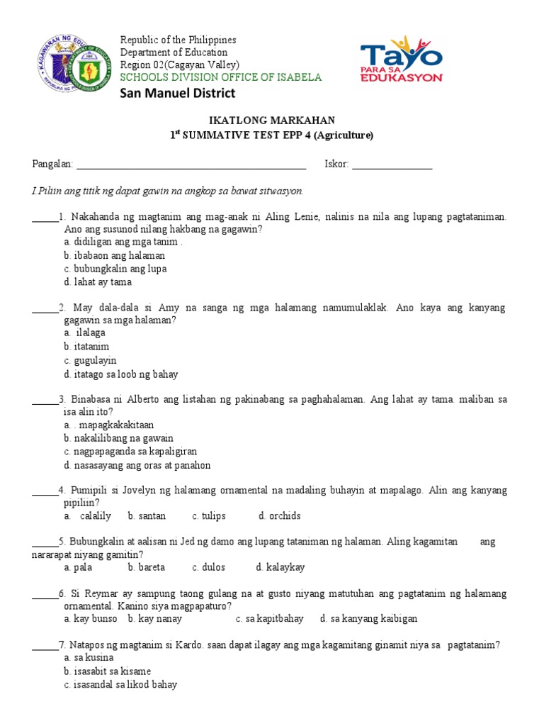 Summative Test in EPP4 (Q3) With Answer Key | PDF