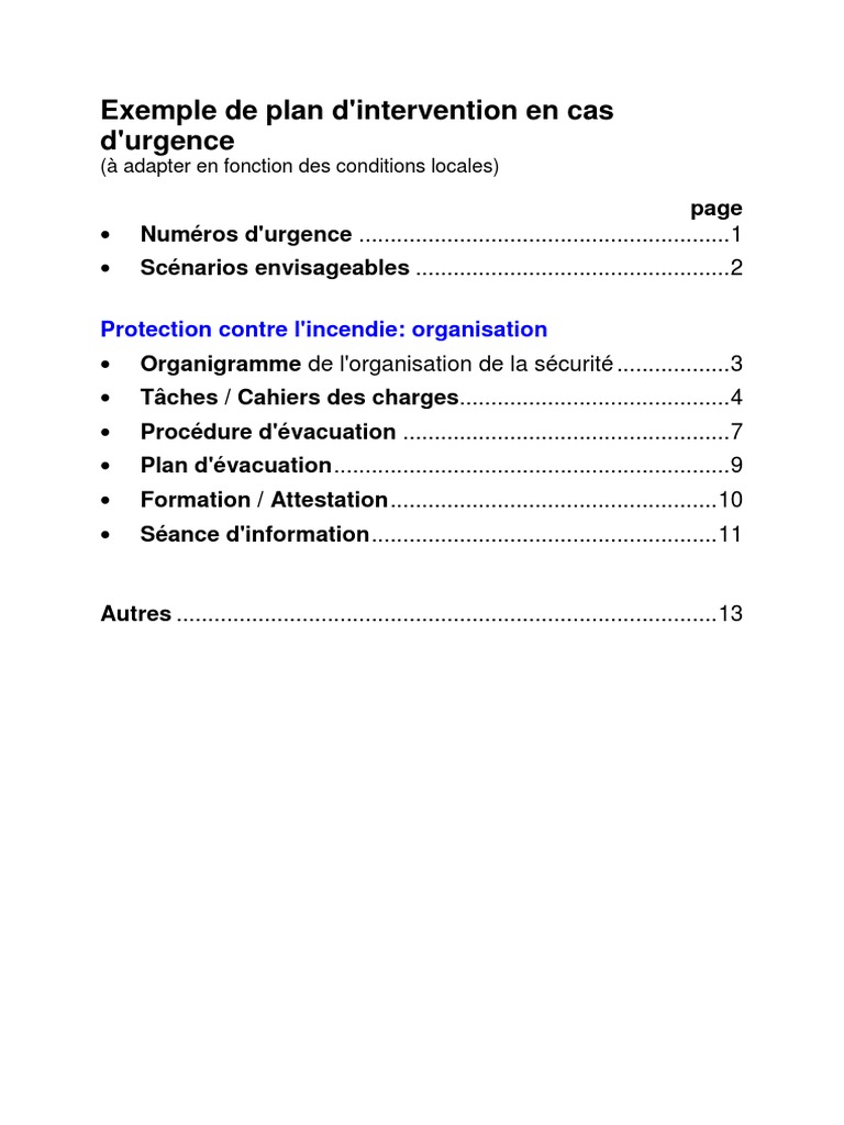 Ex Plan Urgence | PDF | Pompier | Lutte contre l'incendie