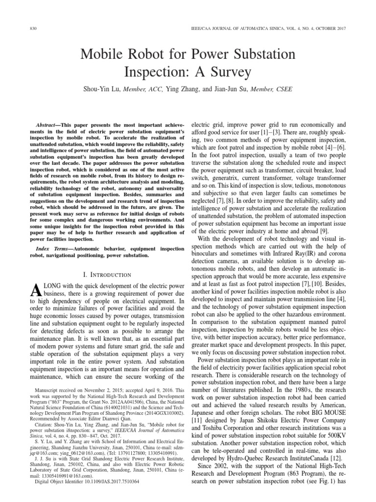 Mobile Robot For Power Substation Inspection: A Survey | PDF | Computer Vision | Robot