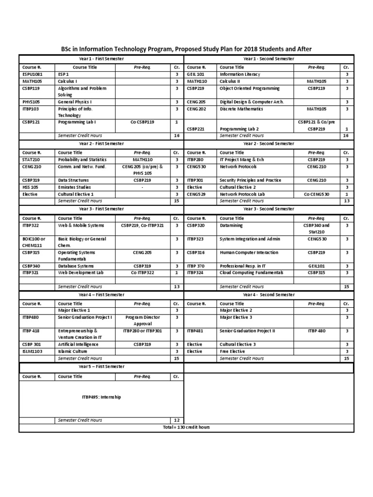 Information Technology Study Plan | PDF | Course Credit | Computing
