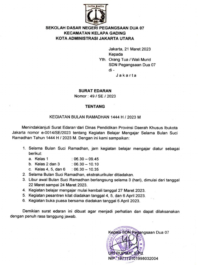 Surat Edaran Ramadhan | PDF