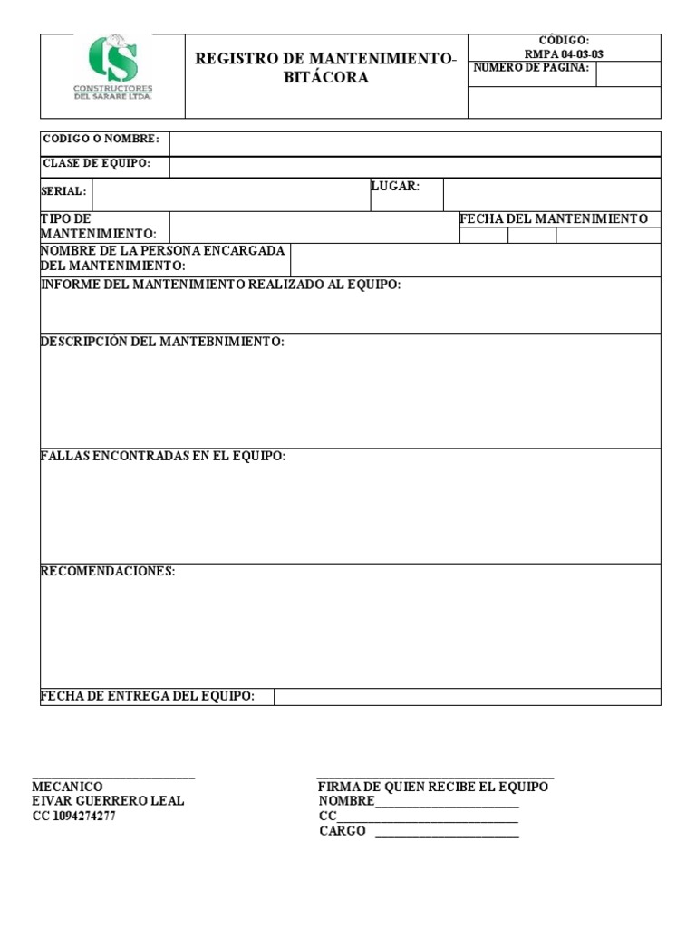 Registro de Mantenimiento | PDF