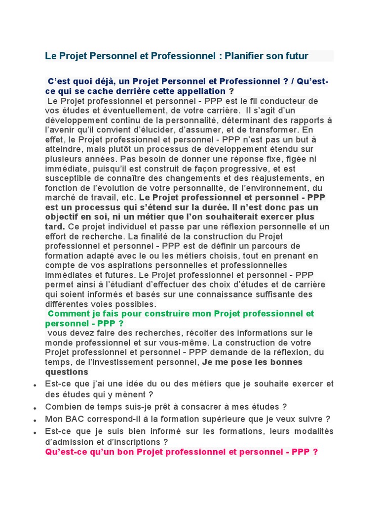 Le Projet Personnel Et Professionnel | PDF | Business