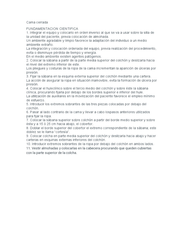 Cama Cerrada | PDF | Colchón | Especialidades Medicas