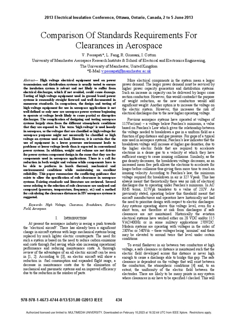 Comparison of Standards Requirements For Clearances in Aerospace PDF ...