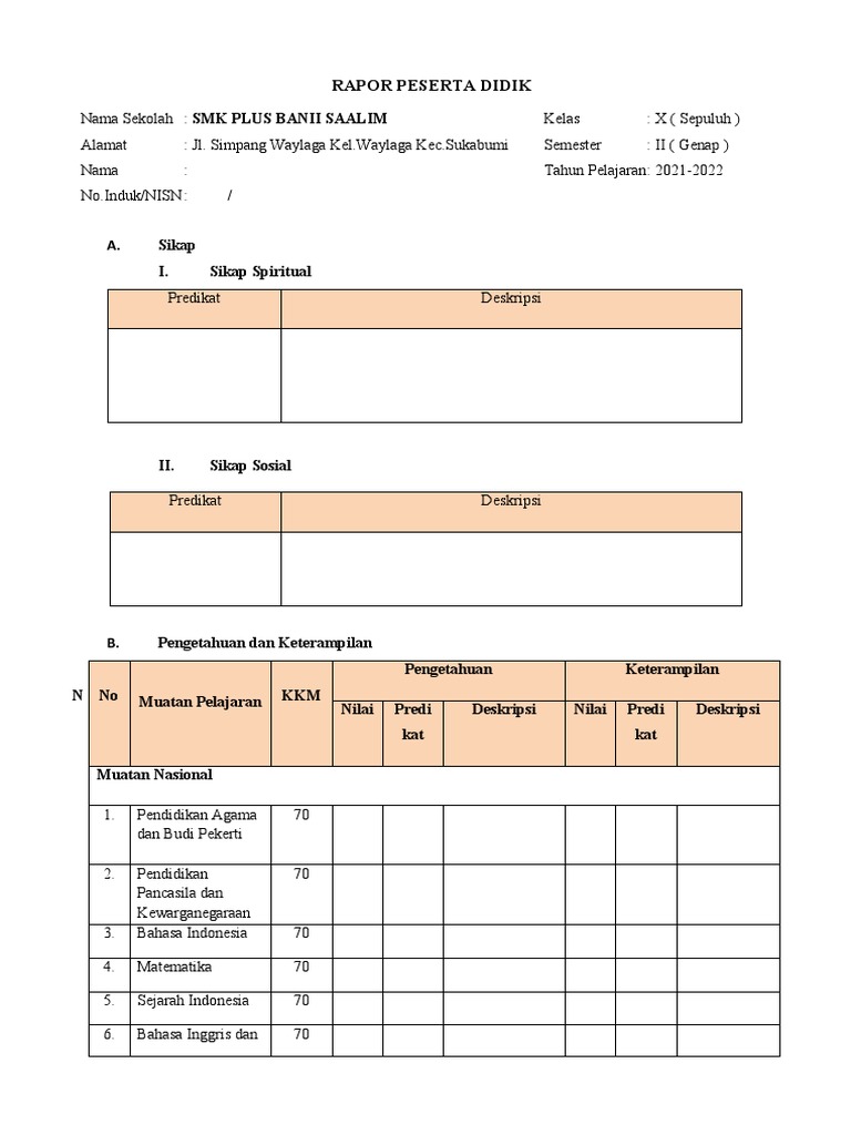 FORMAT RAPORT 10 TKJ Genap 2022 | PDF