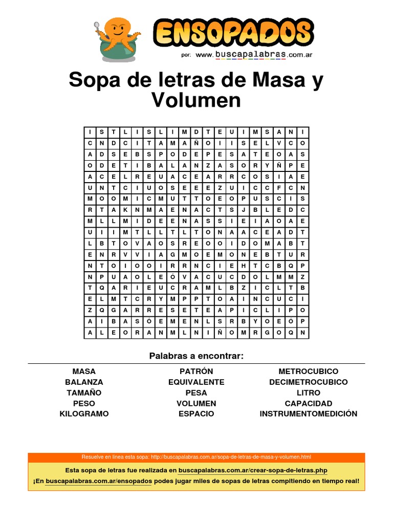 Sopa de Letras de Masa y Volumen | PDF | Cantidades fisicas | Notación