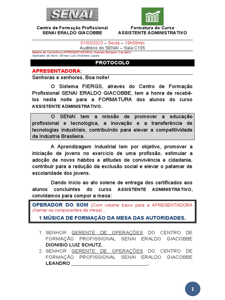 Protocolo Da Formatura PRESENCIAL ASS ADM DUAL 2023 | PDF | Desenvolvimento profissional | Brasil