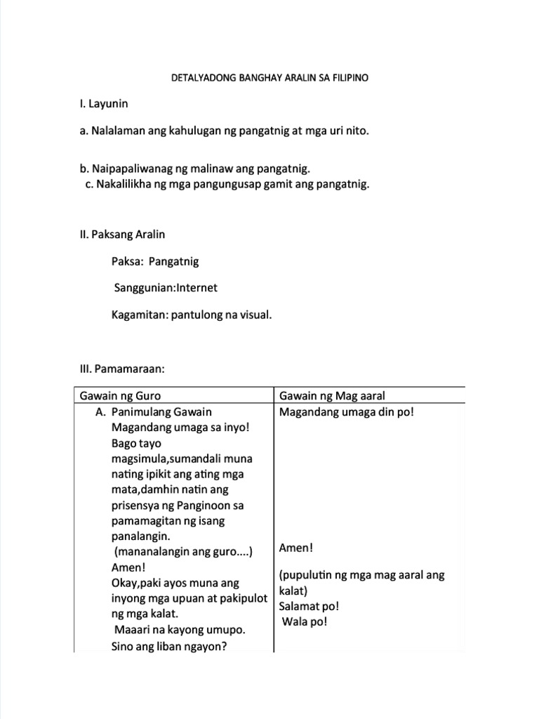 Detalyadong Banghay Aralin Sa Filipino PDF | PDF