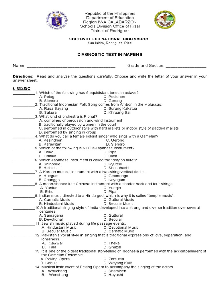 Diagnostic Test - Mapeh 8 | PDF | Pregnancy | Uterus