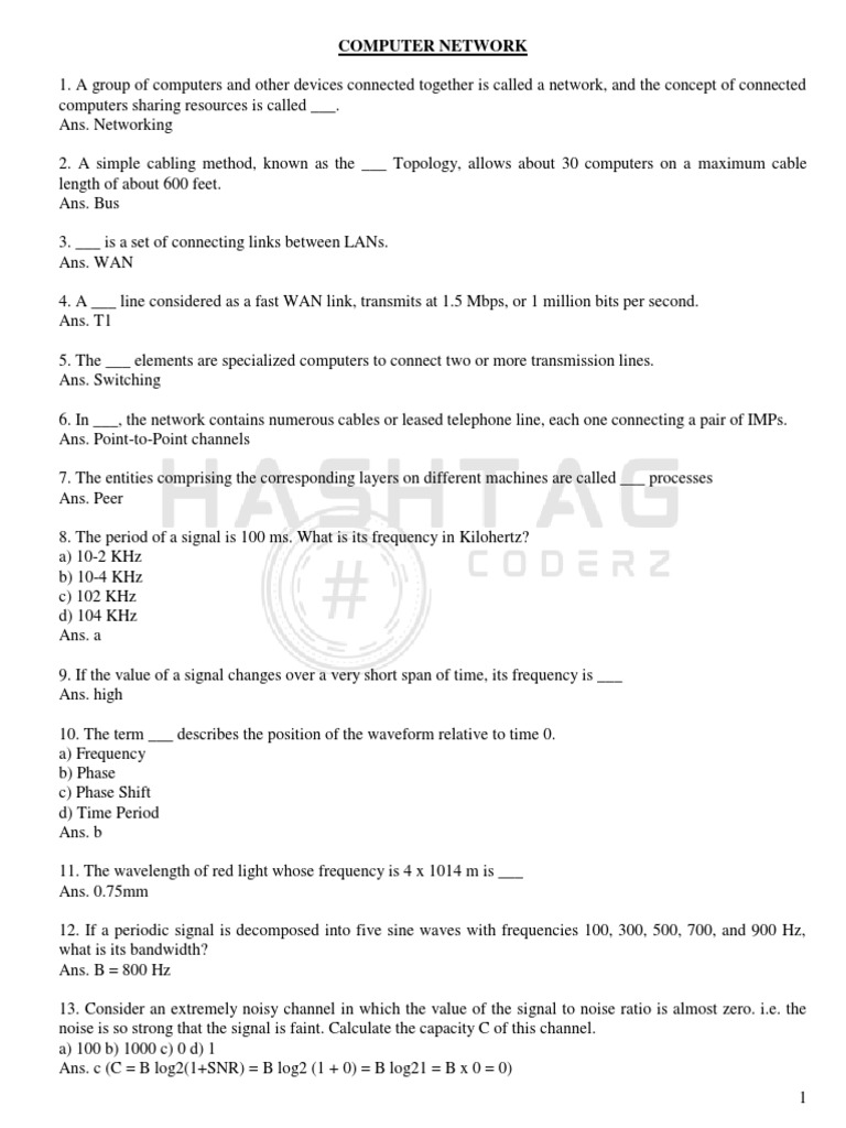 Computer Network MCQ | Download Free PDF | Osi Model | Internet Protocols