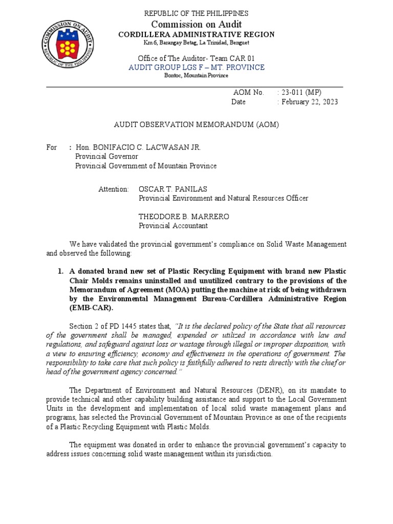 Draft AOM No. On Waste | PDF | Fixed Asset | Audit