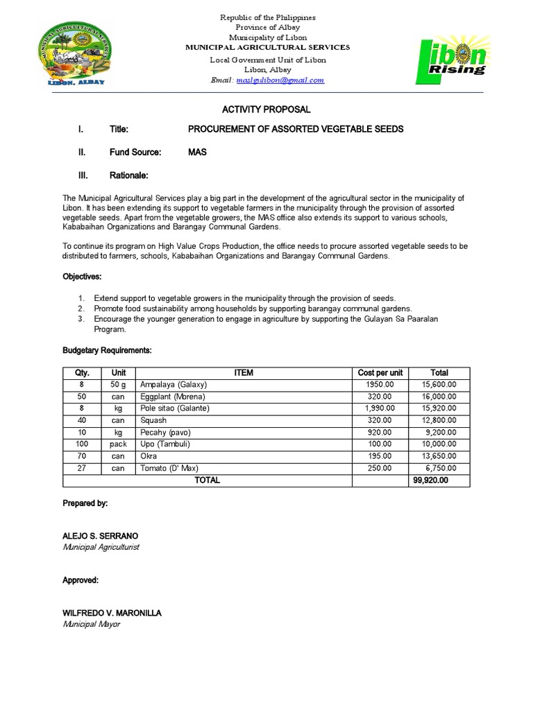 Vegetable Seed Procurement Plan | PDF | Vegetables | Economies