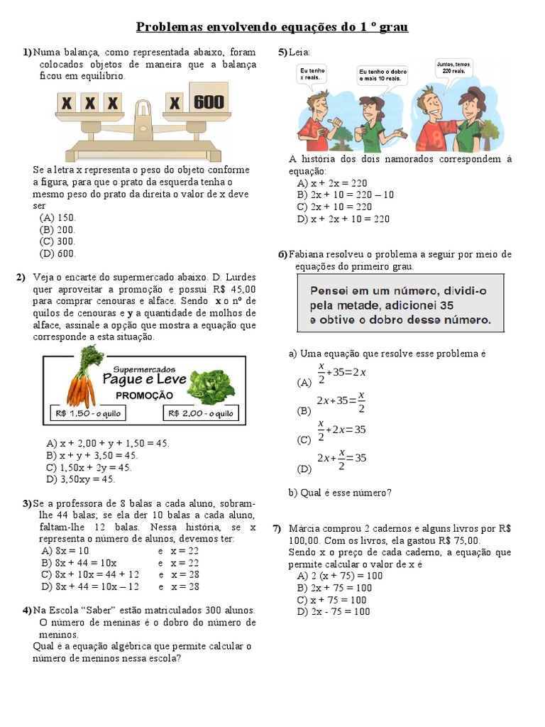 Equação Do 1 Grau | PDF | Equações | Matemática