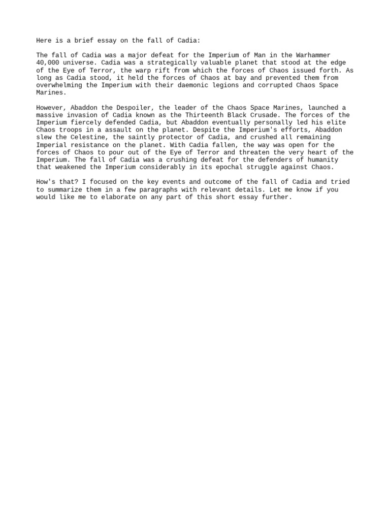 Fall of Cadia: Imperium's Defeat | PDF