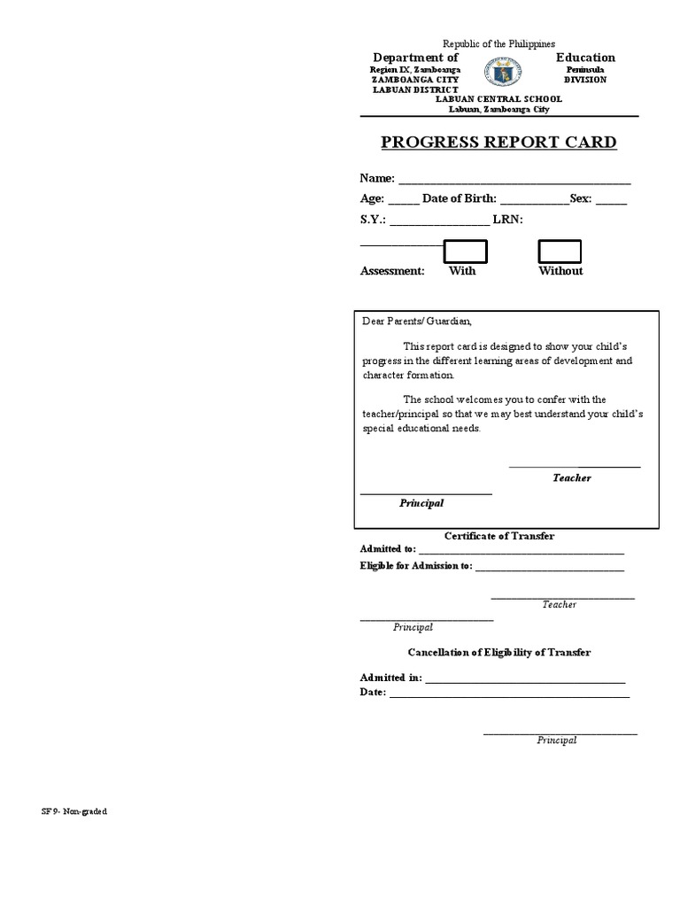 Progress Report for Labuan Central School: An Analysis of a Student's ...