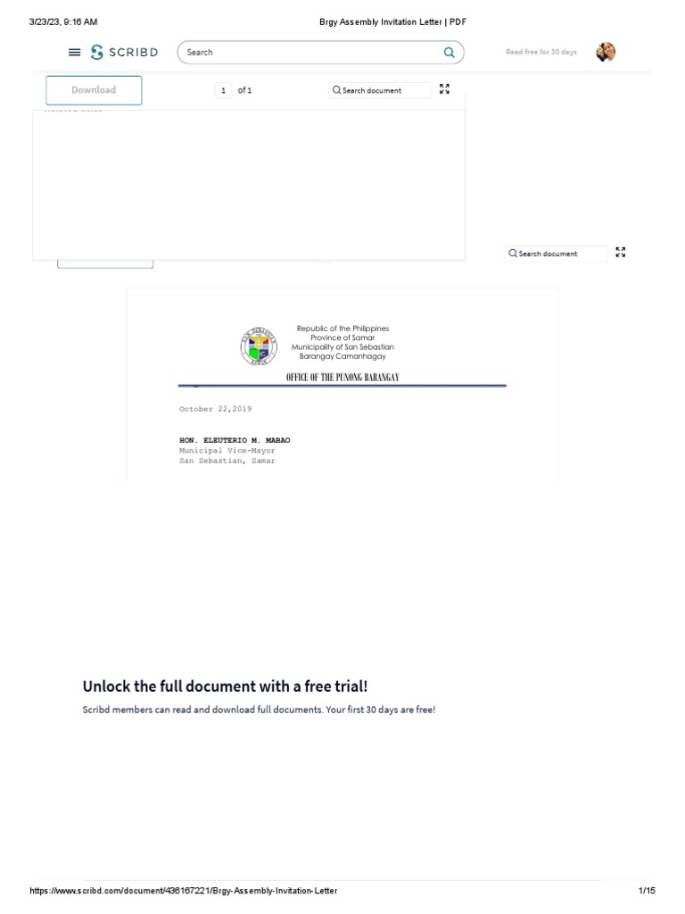Brgy Assembly Invitation Letter - PDF | PDF | Scribd | Intellectual Works