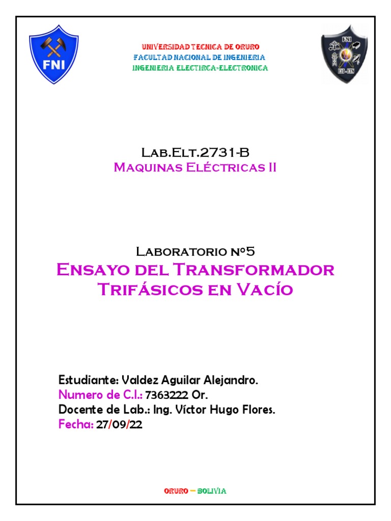 Lab.N°5 - ELT2731 (Enayo Del T. Trifasico en Vacio) | PDF ... Lab.N°5 - ELT2731 (Enayo Del T. Trifasico en Vacio) | PDF ...