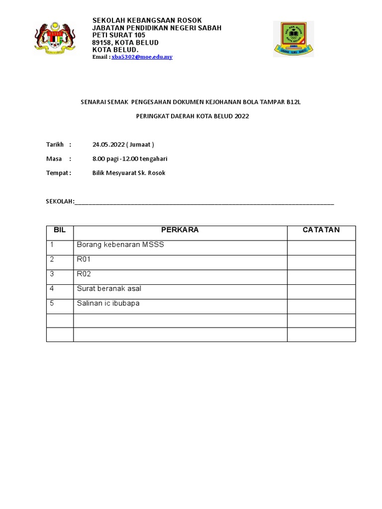 Senarai Semak Pengesahan Dokumen Bola Tampar | PDF