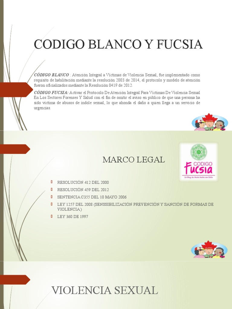 Codigo Blanco Y Fucsia: CÓDIGO BLANCO: Atención Integral A Víctimas de Violencia Sexual, Fue ...