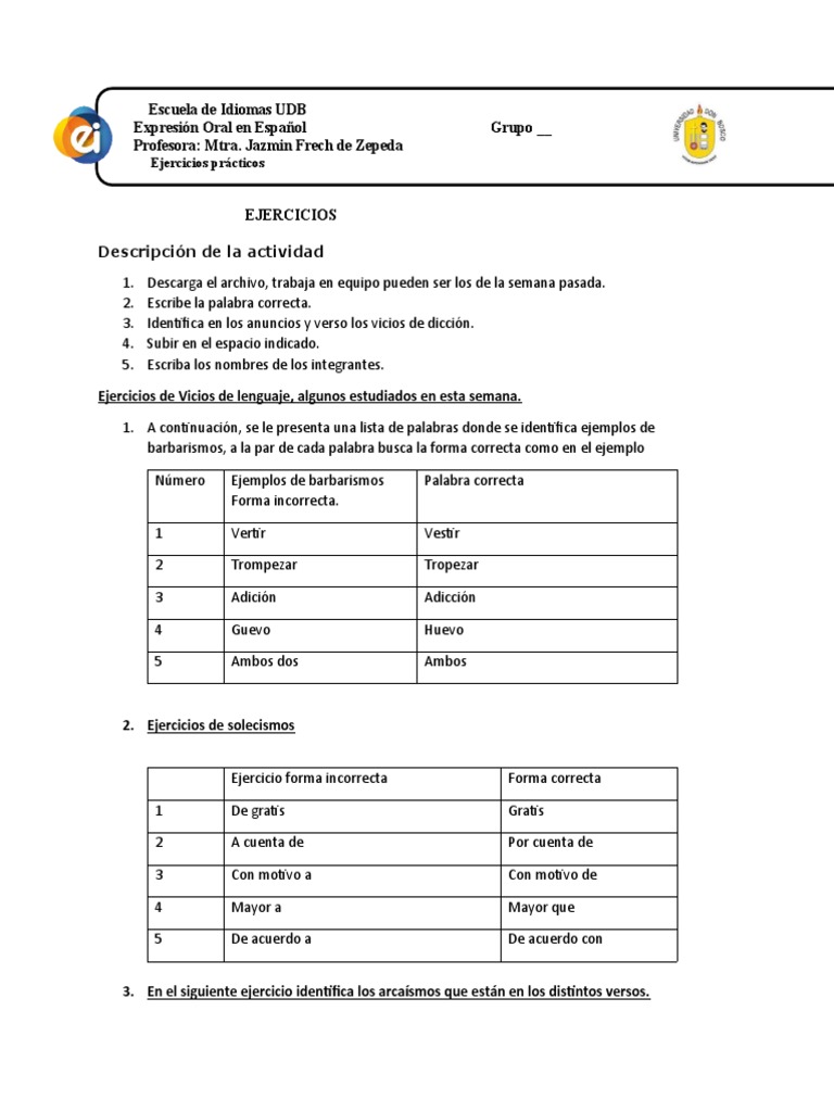 Ejercicios Vicios de Diccion | PDF | Lingüística