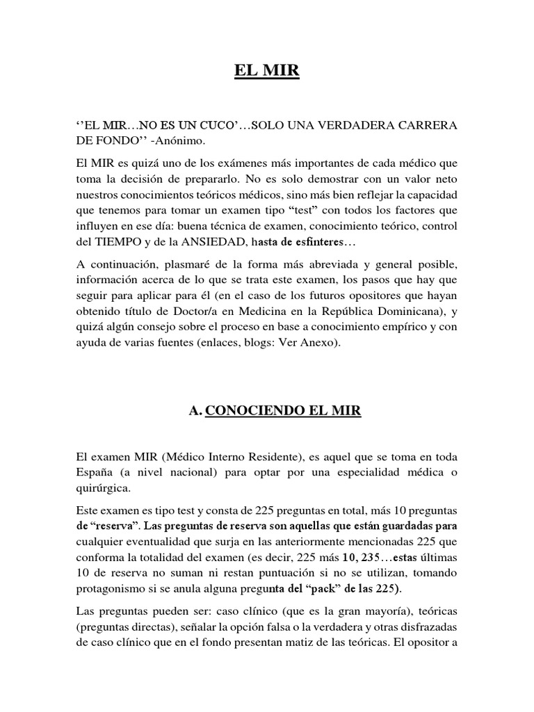 Orientacion Acerca Del Examen MIR PDF | PDF | España | Visa de viaje